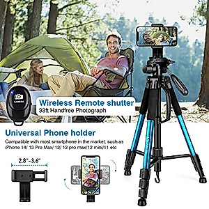 Victiv 72-inch Camera Tripod Aluminum T72 with Phone Tripod Mount- Lightweight Tripod & Monopod Compact for Travel with 2 Quick Release Plates for Canon Nikon DSLR Video Shooting - Blue