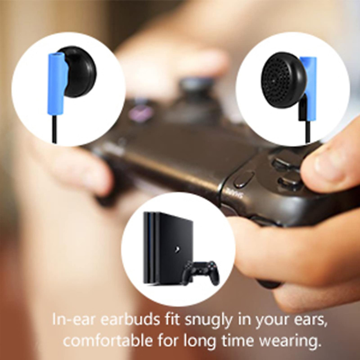 Zerone Mono Chat Earbud with Mic for Playstation 4, 3.5mm Single-Sided One Ear Wired Headset in-Ear Gaming Earbud for PS4 Slim PRO - Mobilephone PC Tablet Compatible