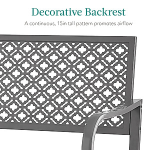 Best Choice Products Outdoor Bench 2-Person Metal Steel Benches Furniture for Garden, Patio, Porch, Entryway w/Geometric Backrest, 790lb Capacity – Gray