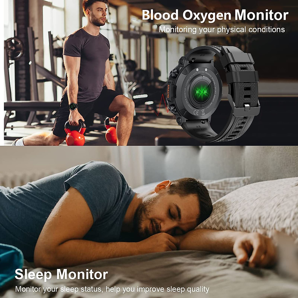 SEDSEY Smart Watches for Men Rugged Tactical Fitness Watch with Call (Answer/Dial Calls) Heart Rate Sleep Monitor 100+ Sport Modes 1.39" HD Waterproof Sport Smartwatch for Android iOS Phone (Black)