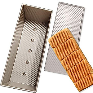 CHEFMADE Loaf Pan with Lid,Commercial Pullman Bread Pan 2.2Lb Dough Capacity,Non-Stick Bakeware Carbon Steel Bread Toast Mold with Cover for Baking Bread (Champagne Gold)