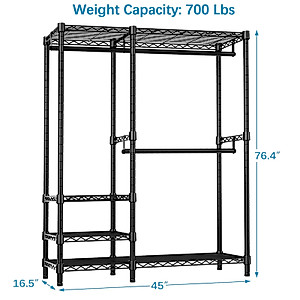 VIPEK V2i Garment Rack for Hanging Clothes, Portable Closet System with 4 Adjustable Shelves & 2 Hanging Rods, Heavy Duty Metal Clothes Rack, Freestanding Wardrobe Closet Rack, Max Load 700lbs