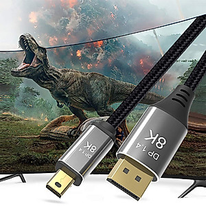 CABLEDECONN 2M 6.6FT Mini DP to DisplayPort 8K Cable 8K(7680x4320)@60Hz 4K@144Hz Display Port 1.4 Bi-Directional Transmission DP to Mini DisplayPort 8K