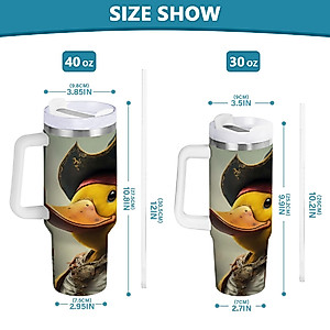 Exnundod 40 oz Tumbler with Handle Pirate Rubber Duck Insulated Stainless Steel Cup with Lid and Straw Travel Cup Leak-proof Fits in Car Cup Holder for Iced & Hot