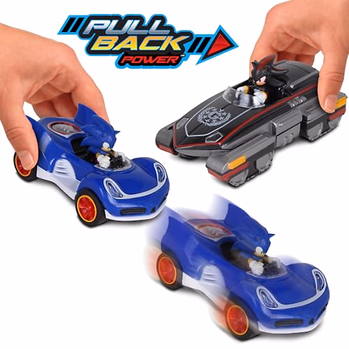 NKOK Sonic Transformed All-Stars Racing Pull Back Action: Shadow and Sonic Hedgehog, Two Vehicles, Video Game Legends, No Batteries Required, Pull Back – Release - and Watch it go