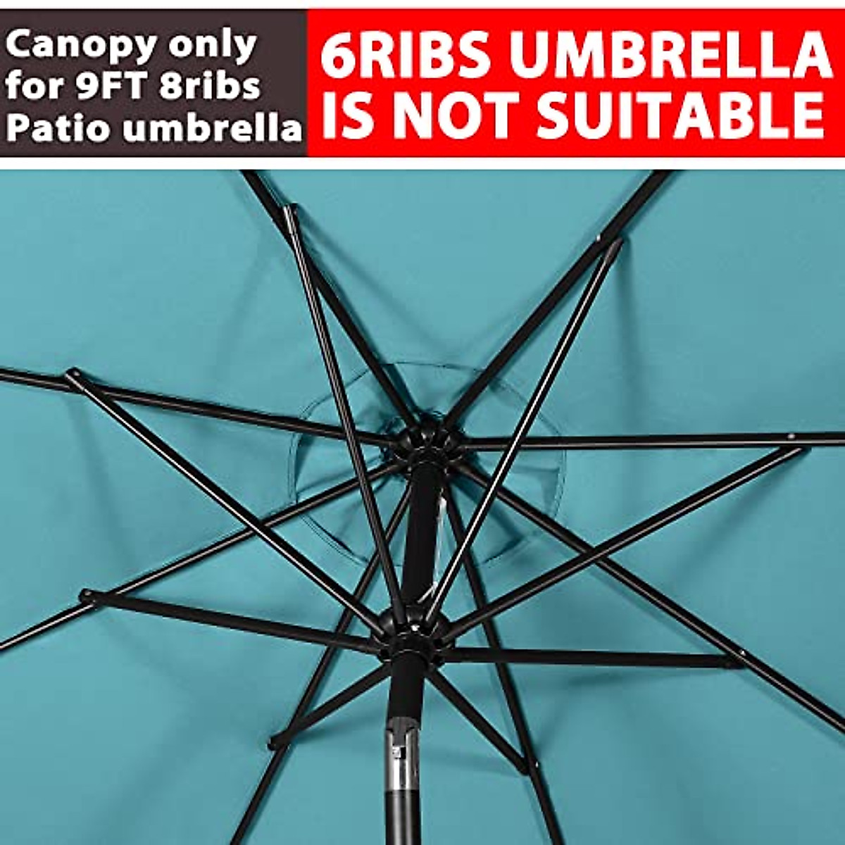 ABCCANOPY 9ft Outdoor Umbrella Replacement Top Suit 8 Ribs (Turquoise)