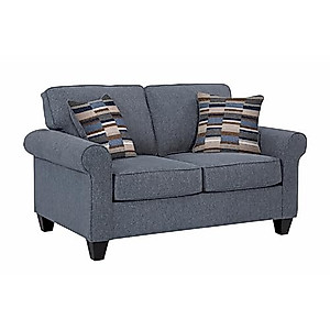 American Furniture Classics Model 8-020-A330V22 Eureka Rolled Arm Loveseat with Two Pillows Love Seats, Blue