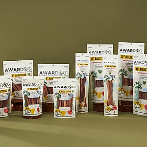 AWARDOG Odor-Free Bully Sticks (6 Inch, 12 Pack Standard Thickness), Fully Digestible 100% Beef Pizzle Chews, Grass-Fed, Grain-Free, Natural Long-Lasting Chews for Small & Large Dogs -12 Count