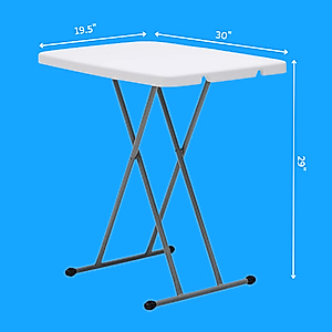 New Home Era 30" Height Adjustable Plastic Folding Tray Table - Portable, Easy Storage, and Perfect for Living Room and Bedroom - White