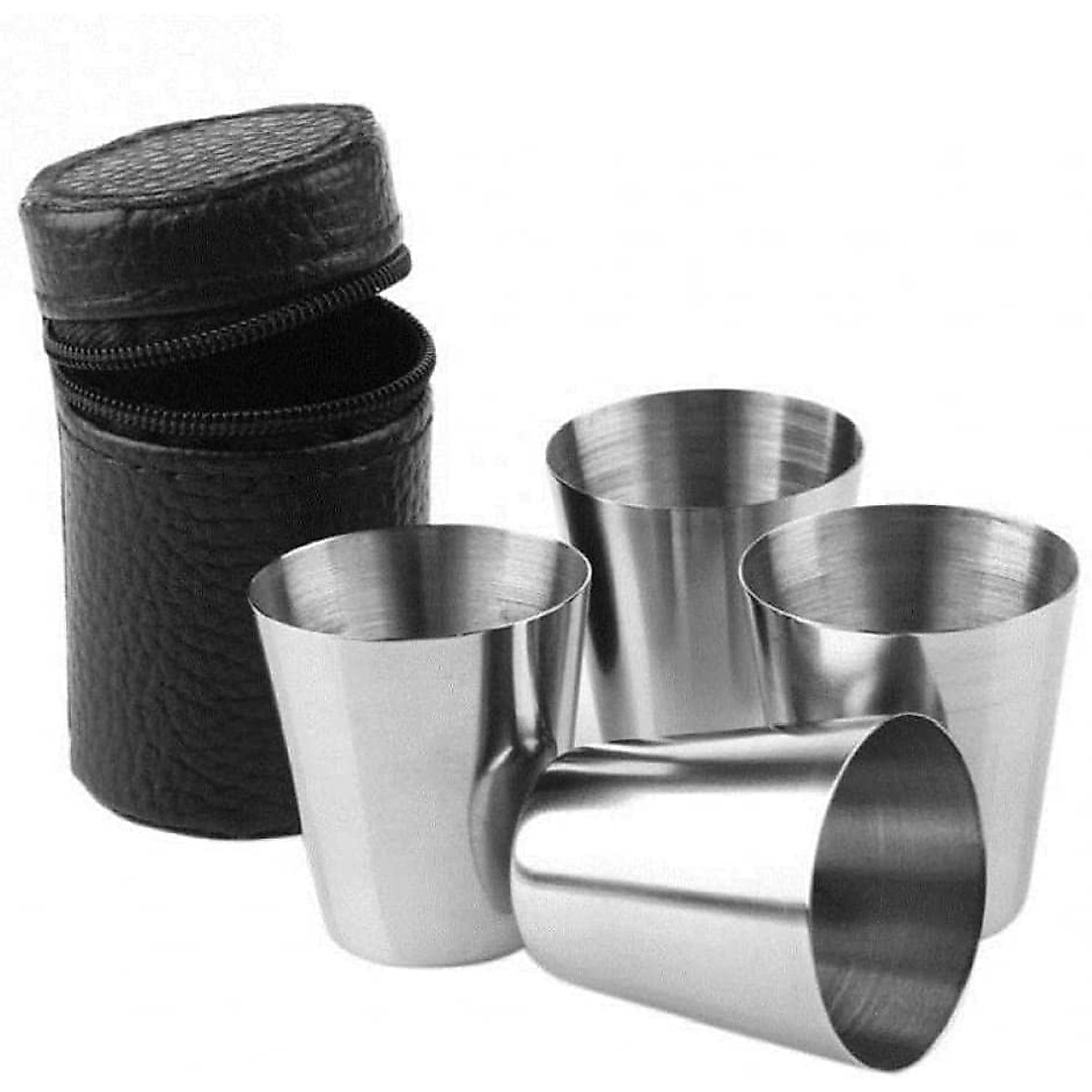 Stainless Steel Shot Cups Shot Glass Drinking Metal Shooters Leather Cup Holder For Whiskey Tequila Liquor Great Barware Gift 4Pcs/Set Durable processing