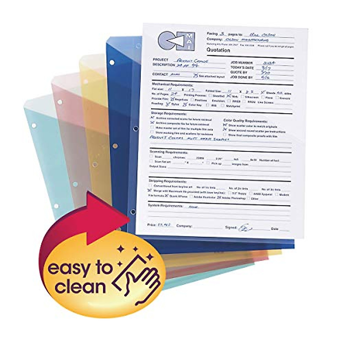 Smead Organized Up Poly Translucent Slash File Jacket, Three-Hole Punched, Letter Size, Assorted Colors, 10 per Pack (85754)