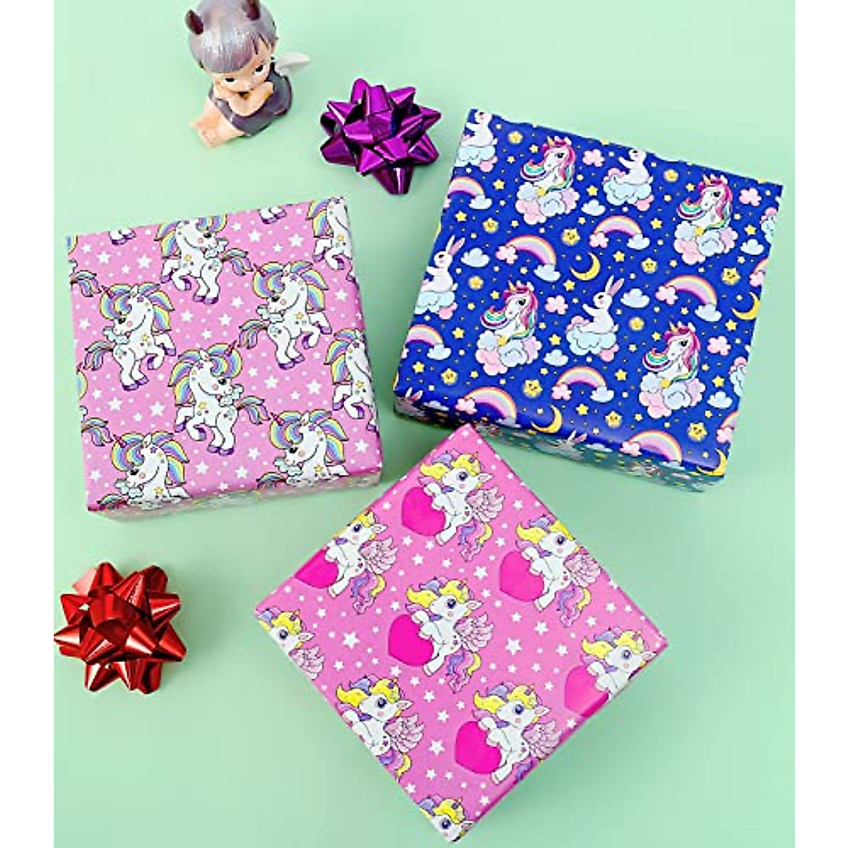 U'COVER Unicorn Birthday Wrapping Paper 6 Large Sheet Gift Wrapping Paper for Girls Kids Baby Shower Women Boys for Wedding Anniversary Holiday Party Graduation Gift Wrap Paper Folded 27 * 37inch