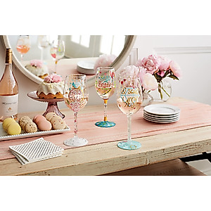 Enesco Designs by Lolita Besties Ever Hand-Painted Artisan Wine Glass, 15 Ounce, Multicolor