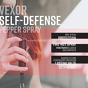 VEXOR Police Strength Pepper Spray, Flip-Top Finger Grip, 20+ Shots, 10-12 Ft. Range w/Key Release (Black)