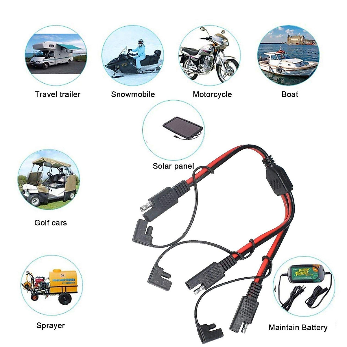 14AWG SAE DC Power Automotive Connector Cable Y Splitter 1 to 2 SAE Extension Cable, Fit for Suitable for Solar Battery Connection and Transfer 12inch/30cm - with Protective Cover