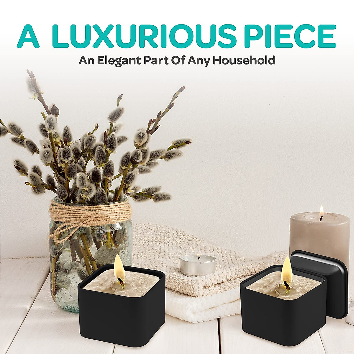 Hearts & Crafts Black Square Candle Tins 8 oz with Lids - 24-Pack of Bulk Candle Jars for Making Candles, Arts & Crafts, Storage, Gifts, and More - Empty Candle Jars with Lids