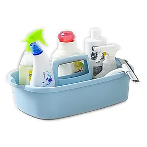 ANNIYA Cleaning Supplies Organizer, Large Cleaning Supply Caddy with Handle, Portable Cleaning Tool Storage Tote for Dorm, Bath, Pantry (Blue)