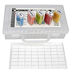 The Beadsmith Personality Case - Clear Storage Carrying Case 8.5 x 5 inches - and 64 flip top Boxes 1 x 2 inches Each, Includes Labels, for organizing and Storage