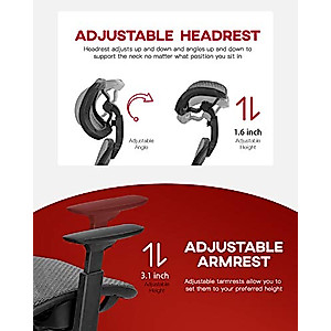 Ergonomic Office Chair, Desk Chair Computer Chair with Adjustable Arms Lumbar Support Swivel Rolling High Back Mesh Task Chair