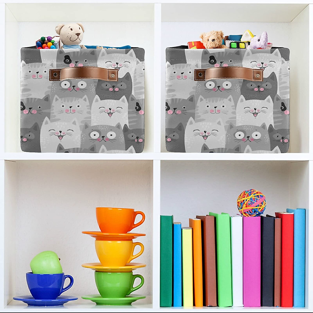 DXTKWL Animal Cat Kitten Pattern Storage Basket Bin with Handles, Large Rectangular Storage Cube Collapsible Storage Box Organizer Decor for Kids Toys Nursery Shelf Closet Bathroom Basket 1 Pack
