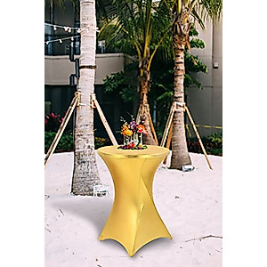 4 Pack Cocktail Spandex Stretch Square Corners Tablecloth, 32"x43" Metallic Gold Spandex Cocktail Table Cover, Fitted High Top Round Table Cloth for Wedding Bar Party Events Home Decor Supplies