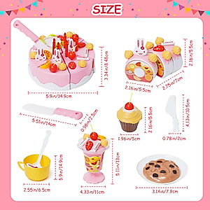 75PCS Birthday Cake Toy Cutting Decorating Birthday Cake Kitchen Pretend Toys Party Role Play Food Sets with Removable Candles Fruit Ice Cream Biscuits Candy Gift for Girls Boys Aged 3+