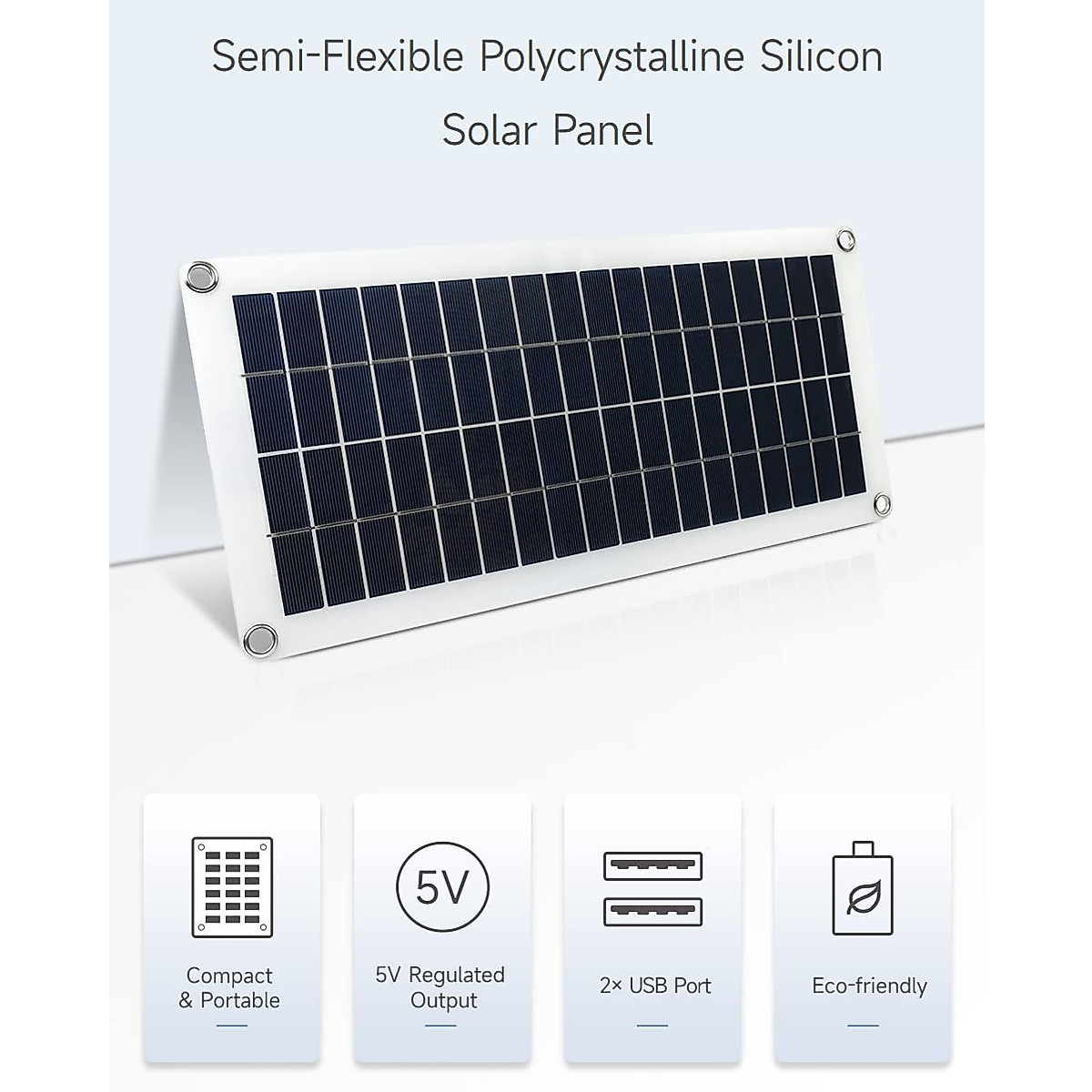 Waveshare Semi-Flexible Polycrystalline Silicon Solar Panel (18V 10W), Supports 5V Regulated Output