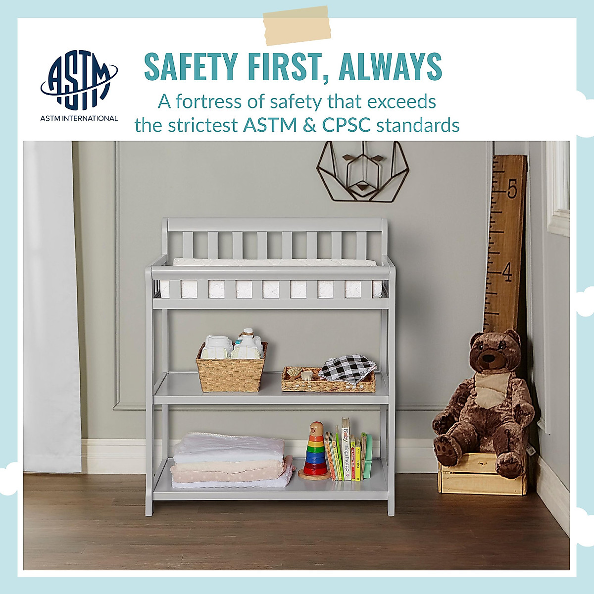 Dream On Me Ashton Changing Table, Grey , 26"