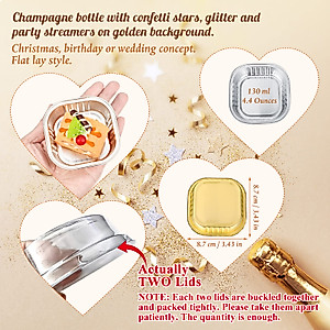Geiserailie 40 Sets Square Aluminum Foil Cake Pan 130 ml/ 4.4 Ounces Mini Disposable Dessert Cupcake Cup Pan with Lids Flan Baking Cups for Wedding Birthday Party(Golden)