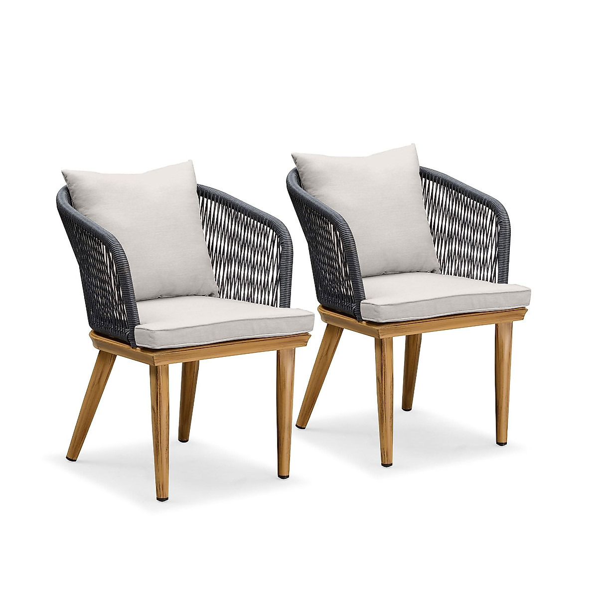 PURPLE LEAF Patio Dining Chair Set 2 Pieces Metal Wicker Rattan Chairs for Outside Porch Garden Kitchen Modern Outdoor Furniture Seating