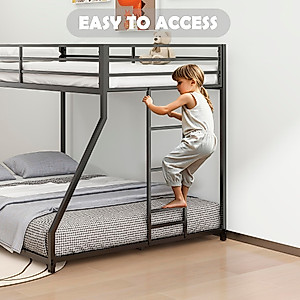 Twin Over Full Bunk Bed - LifeSky Metal Bunkbeds Full Bottom Low Profile Removable Side Ladder Black