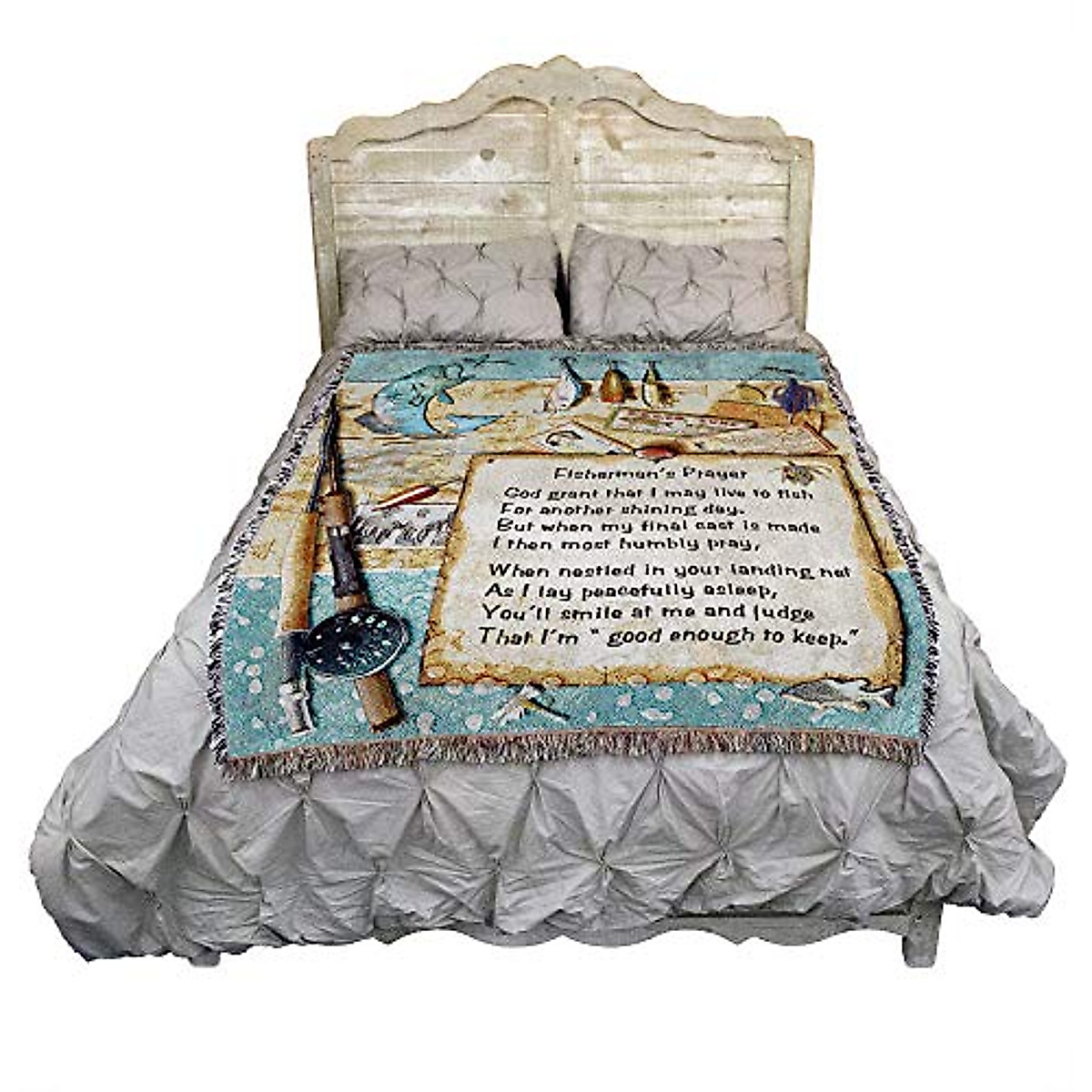 Pure Country Weavers Fisherman's Prayer Blanket - Religious Lake Lodge Cabin Gift Tapestry Throw Woven from Cotton - Made in The USA (72x54)