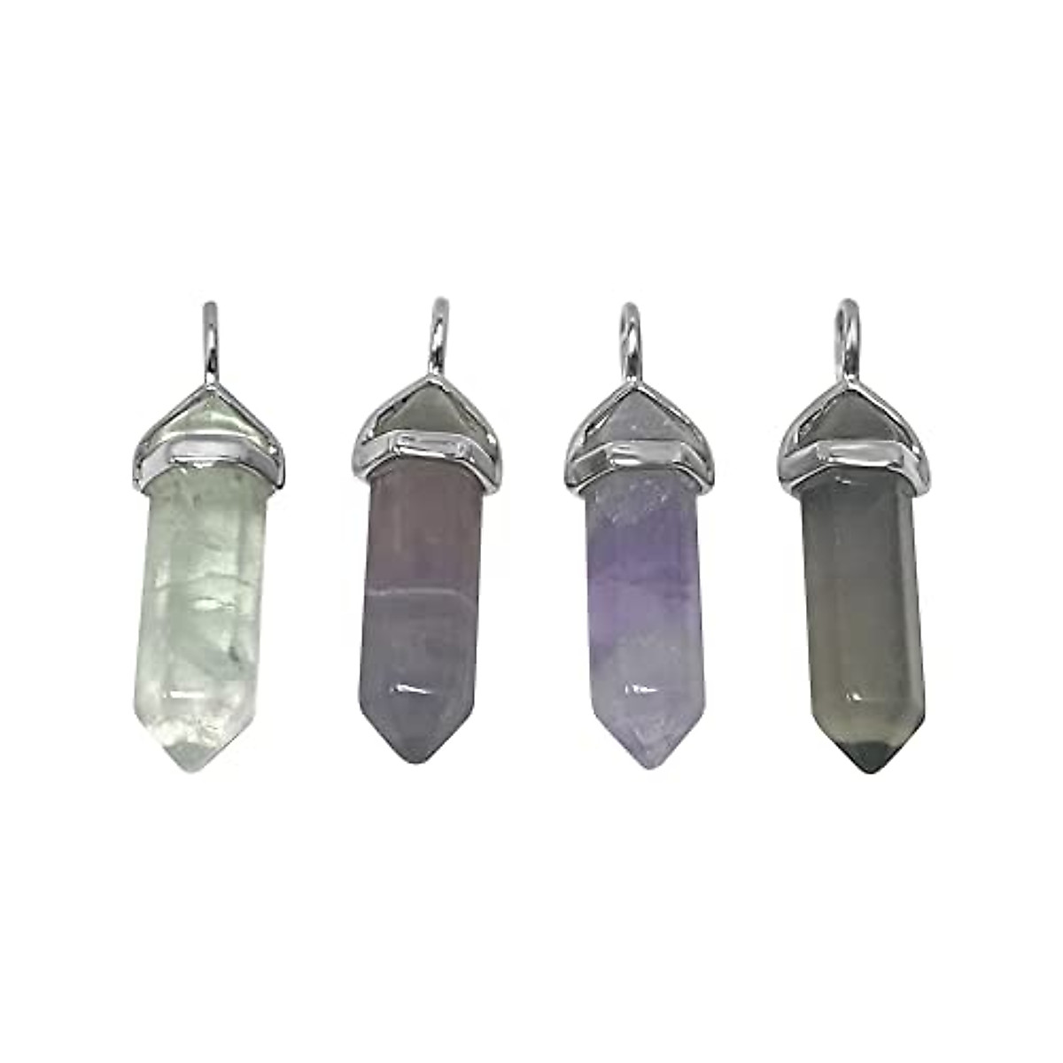 Silver Plated Fluorite Gemstone 1.5 X .2 inch Hexagonal Bullet Point Pendulum Pendant