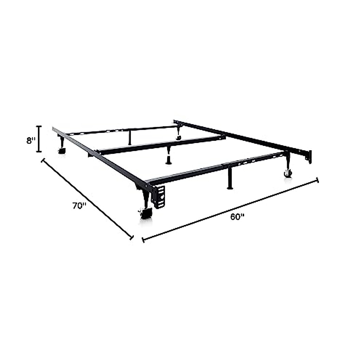 MALOUF Heavy Duty Adjustable Metal Center Support and Rug Rollers bed frame, Queen, Full XL, Full, Twin XL, Twin, Black