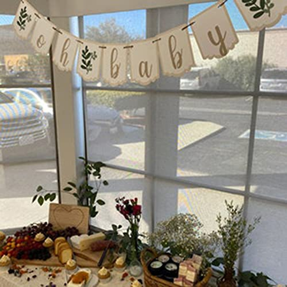 Oh Baby Greenery Banner,Baby Shower Decor,Party Garland,Mini Banner