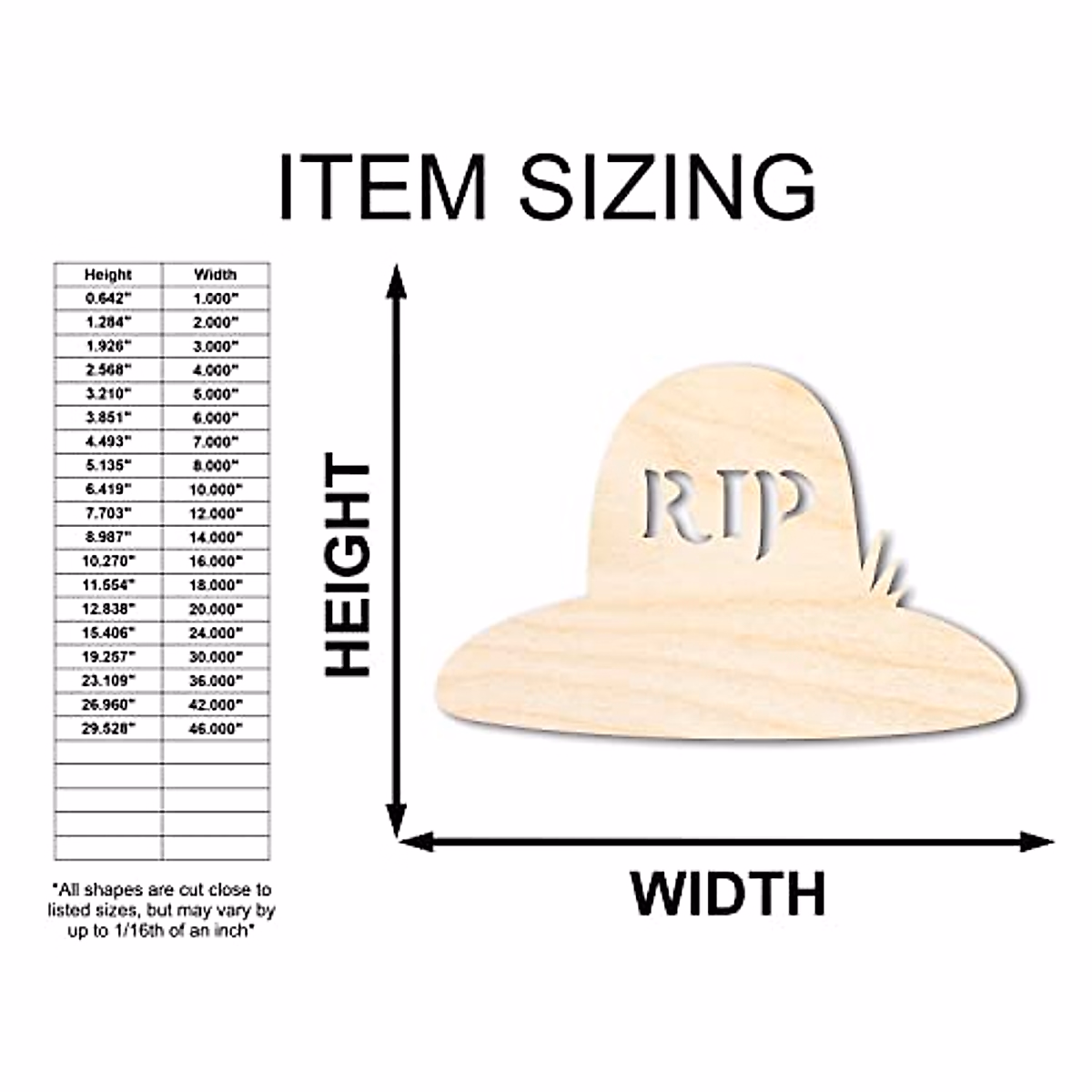 Unfinished Wood RIP Grave Shape - Craft - up to 36" 24" / 1/8"