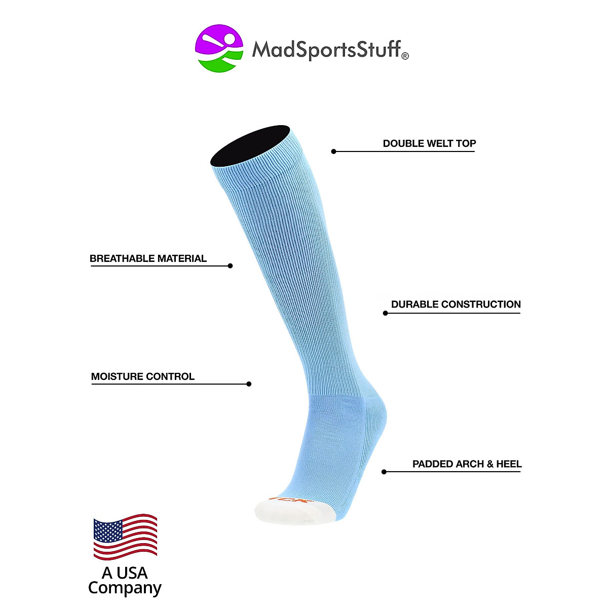 MadSportsStuff Pro Line Over the Calf Baseball Socks (Columbia Blue, Small)