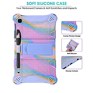 DETUOSI Case for Samsung Galaxy Tab A7 Lite 8.7 inch 2021 SM-T220/T225/T227u, with Stylus Pen & Shoulder Strap, Soft Silicone Lightweight Protective Cover , Rose Red & Purple