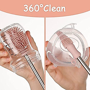 haakaa Cleaning Brush Silicone Bottle Brush Double-Ended Soft Silicone Bristles for Breast Pumps, Breast Milk Collectors, Baby Bottles, Teats, Breastmilk Storage Bags, Detachable - Blush, 1pk
