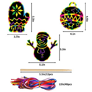 DIYASY Christmas Scratch Art Paper,48 Pcs Crafts Kits Magic Rainbow Scratch Cards for Xmas Tree Ornaments and Kids Birthday Decoration