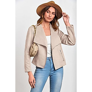 PRETTYGARDEN Women's Faux Suede Jackets 2023 Fall Clothes Long Sleeve Open Front Cropped Coat Outwear (Beige Apricot,Small)