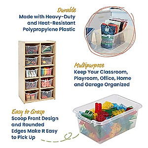 ECR4Kids Scoop Front Storage Bins, Multipurpose Organization, Clear, 25-Piece