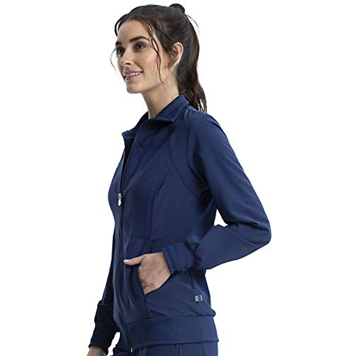 Cherokee Infinity Zip Front Scrub Jackets for Women, 4-Way Stretch Fabric 2391A, M, Navy