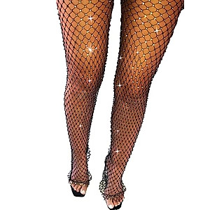 Yokawe Mesh Pants Sparkly Rhinestone Cover Up Pants Fishnet See Through Leggings Crystal Bottoms Nightclub Rave Festival Party Bikini Swimsuit Pants Cover Ups for Women Black