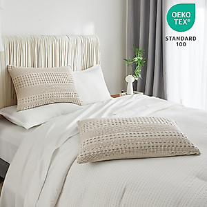 PHF 100% Cotton Waffle Pillow Shams Standard Size, 2 Pack 20" x 26" Soft Skin-Friendly Pillowcases, No Filling, Aesthetic Woven and Breathable Waffle Weave Pillow Case Covers for Bed, Oatmeal