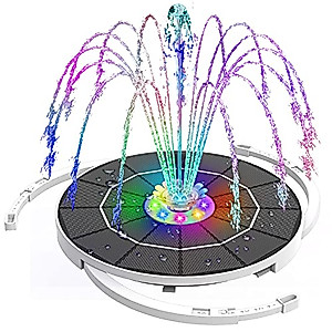 AMZtime Solar Fountain with Light, 5.5W LED Light Solar Birdbath Fountain, 3000mAh Battery & 8 Nozzles Solar Fountain Pump for Pond, Birdbath, Pool, Garden.