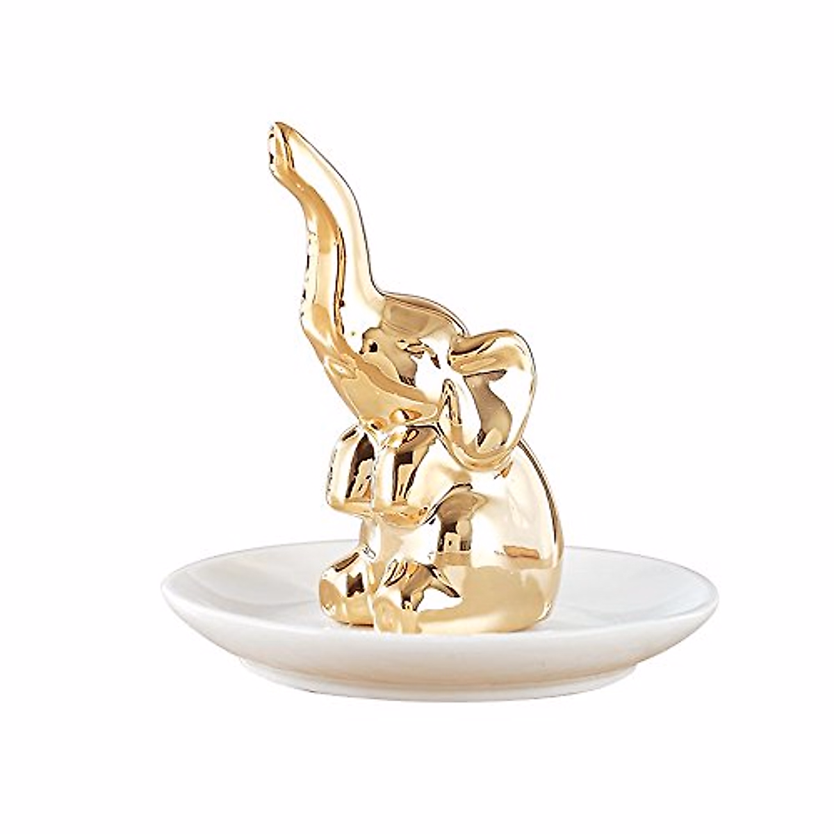 Colias Wing Home Desk Ornaments Wedding Decoration-Lovely Elephant Stylish Design Ceramic Trinkets Tray Necklace Earrings Rings Stand Display Organizer Holder Jewelry Holder Decor Dish Plate-Gold