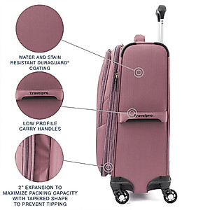 Travelpro Maxlite 5 Softside Expandable Carry on Luggage with 4 Spinner Wheels, Lightweight Suitcase, Men and Women, Dusty Rose Pink, Carry On 21-Inch