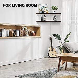 Natural Wood Set of 2 Wall Mounted Kitchen Corner Shelves Hanging Corner Wall Shelves L-shaped Floating Shelf Display Decor for Bathroom Bedroom Office Living Room Rustic Corner Shelf Carbonized Black