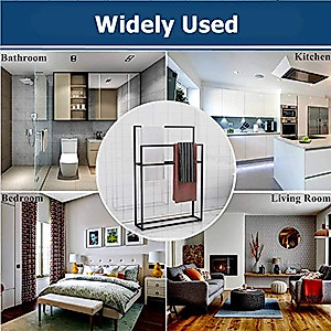 Stand Alone Towel Racks for Bathroom, Freestanding Towel Rail Rack, 2-Tier Black Metal Towel Bar Stand, Towel Valet Stand Quilt Rack Organizer for Pool, Tub or Showerblack-65x20x110cm